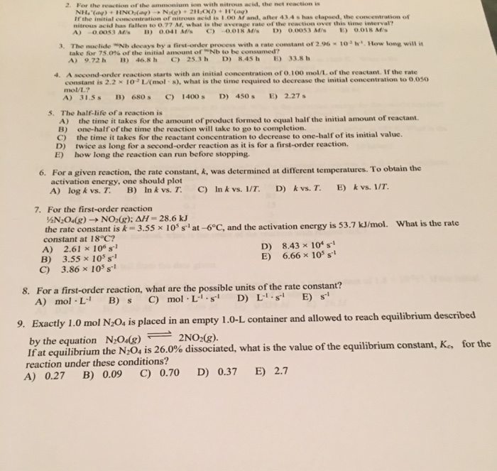 Solved The Second Order Reaction Starts With The Initial