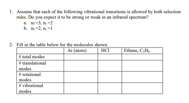 Solved 1 Assume that each of the following vibrational | Chegg.com