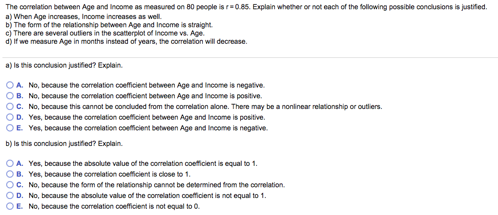 Solved The correlation between Age and IncomeIncome as | Chegg.com