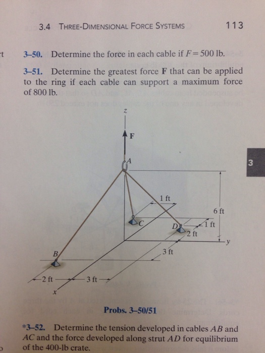 Solved 3.4 THREE-DIMENSIONAL FORCE SYSTEMS 11 3 3-50. | Chegg.com