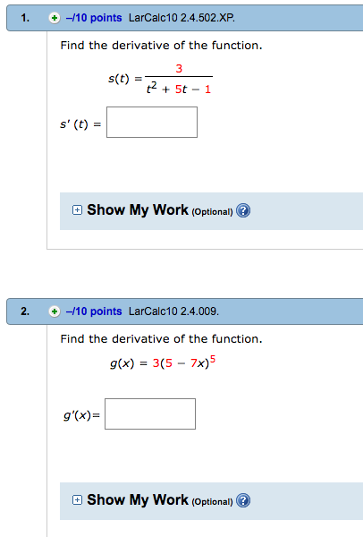 Solved Find the derivative of the function. s(t) = 3/t^2 + | Chegg.com