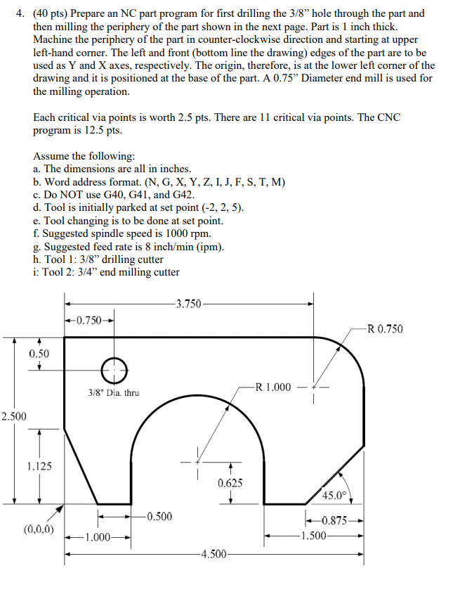 4. (40 pts) Prepare an NC part program for first | Chegg.com