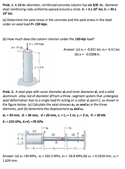 Solved Prob. 1. A 15-in.-diameter, reinforced concrete | Chegg.com