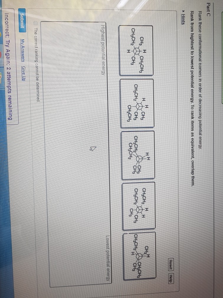 Solved Rank these conformational isomers in order of | Chegg.com