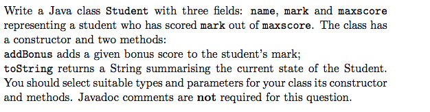 Solved Write a Java class Student with three fields: name, | Chegg.com