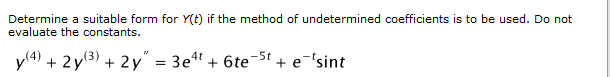 Solved Determine a suitable form for y(t) if the method of | Chegg.com