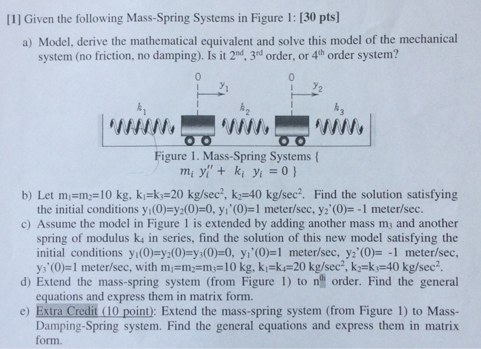 Solved Given the following Mass-Spring Systems in Figure 1: | Chegg.com