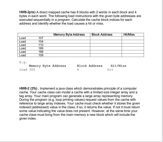 Solved HW8-2pts) A direct mapped cache has 8 blocks with 2 | Chegg.com