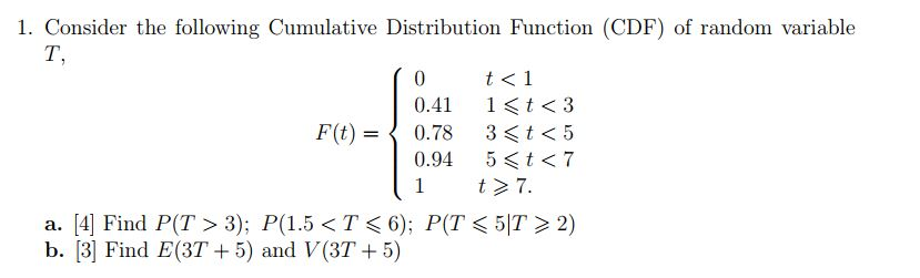 Solved 1. Consider the following Cumulative Distribution | Chegg.com