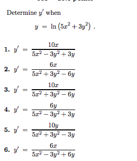 Solved Determine y? when y = ln (5x^2 + 3y^2) | Chegg.com