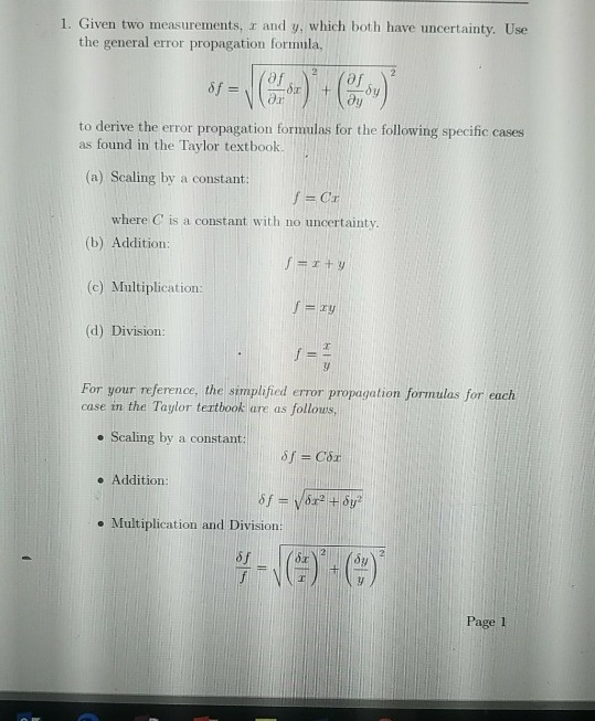 Solved 1. Given two measurements, r and y, which both have | Chegg.com