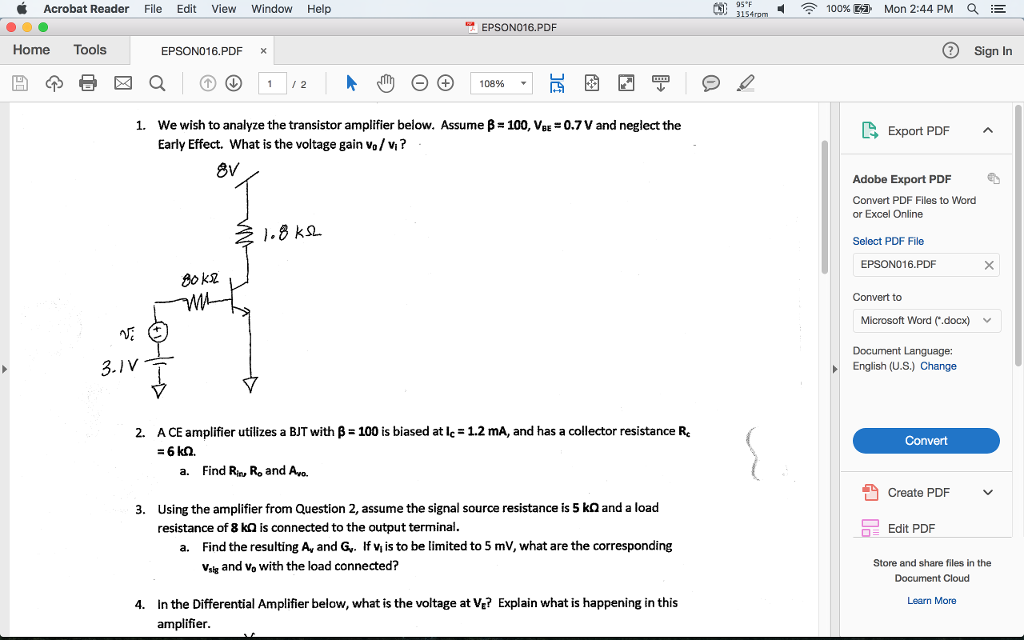 Solved Acrobat Reader File Edit View Window Help A 95°F A | Chegg.com