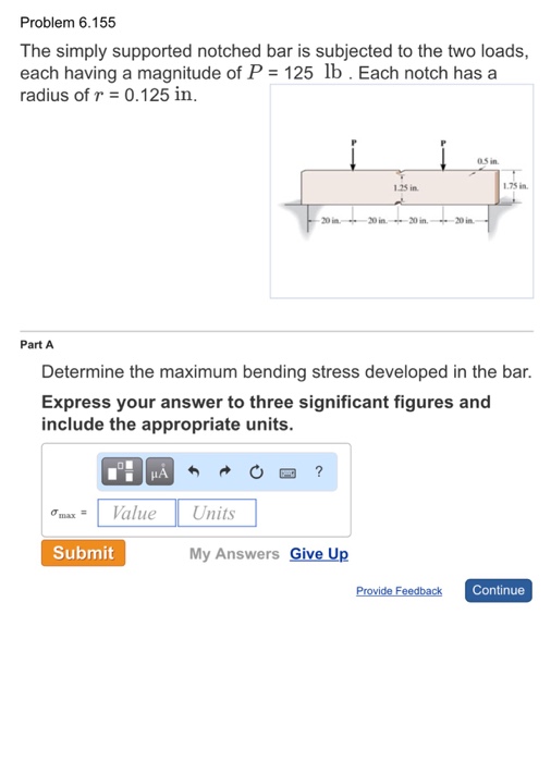Solved The simply supported notched bar is subjected to the | Chegg.com
