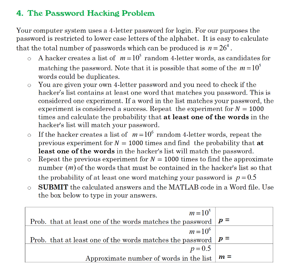 4. The Password Hacking Problem Your computer system | Chegg.com