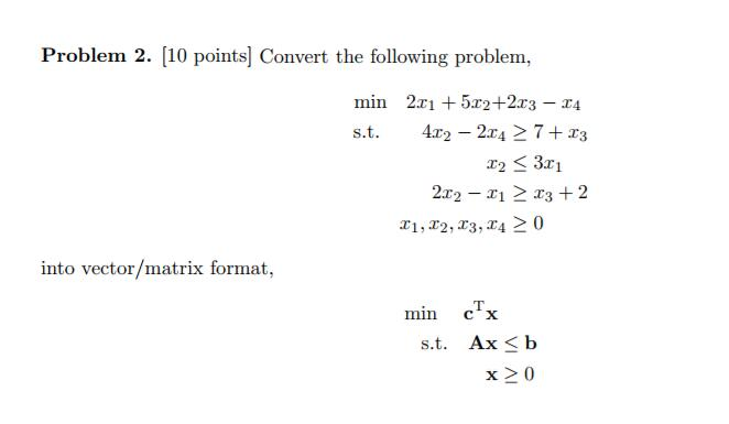 Solved Problem 2. [10 points] Convert the following problem, | Chegg.com