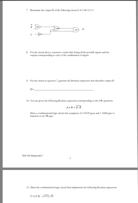Solved Determine the output D of the following circuit if A | Chegg.com