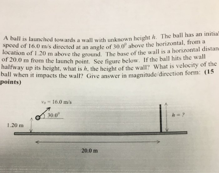 Solved A ball is launched towards a wall with unknown height | Chegg.com