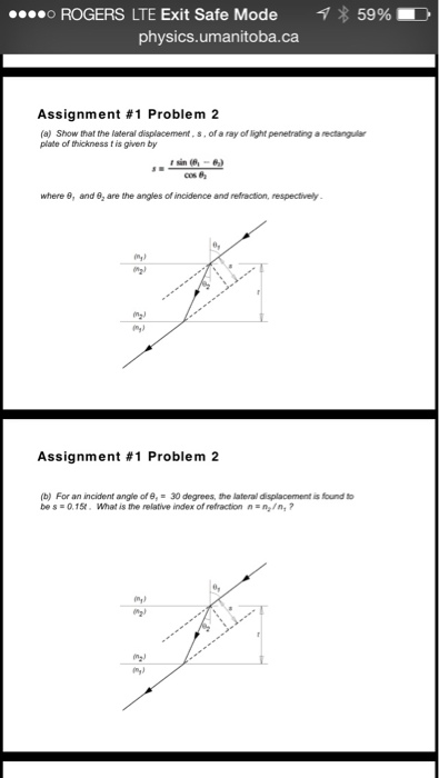 Show that the lateral displacement. S. of a ray of | Chegg.com