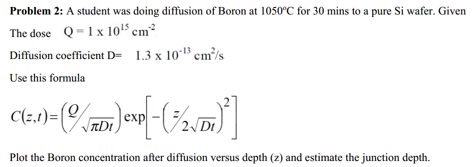 A student was doing diffusion of Boron at 1050 degree | Chegg.com