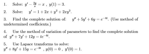 1. Solve: y?-2y/x = x , y(1) = 3. 2. Solve: y' = 1 + | Chegg.com