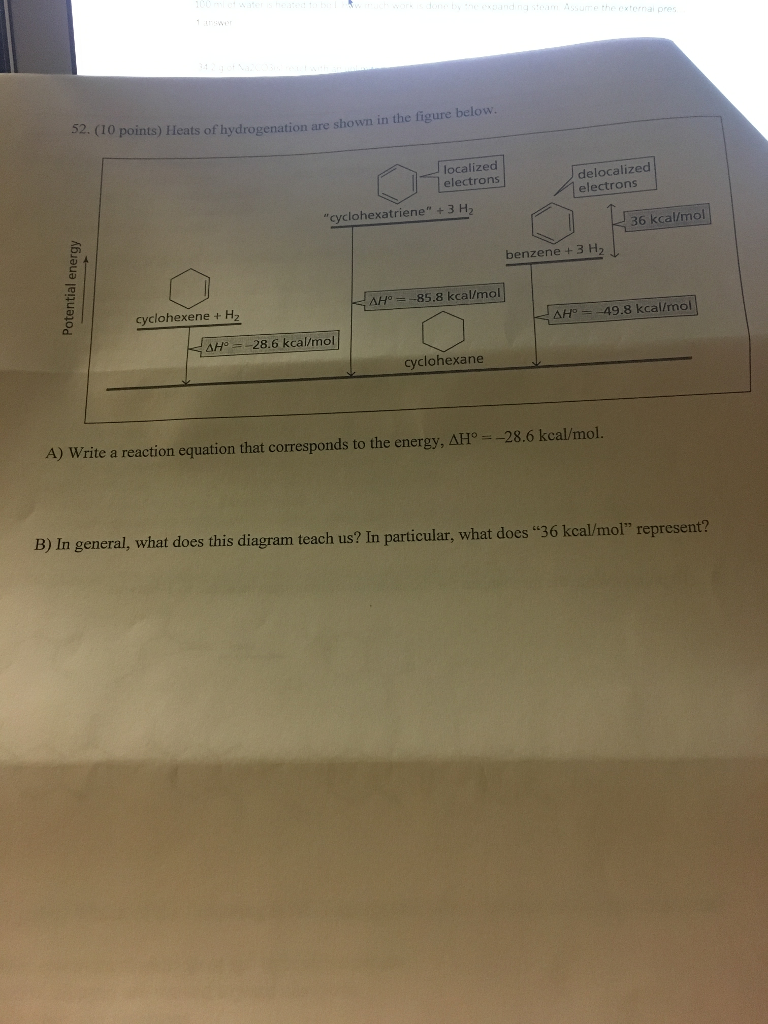 Solved 52. (10 points) Heats of hydrogenation are shown in | Chegg.com