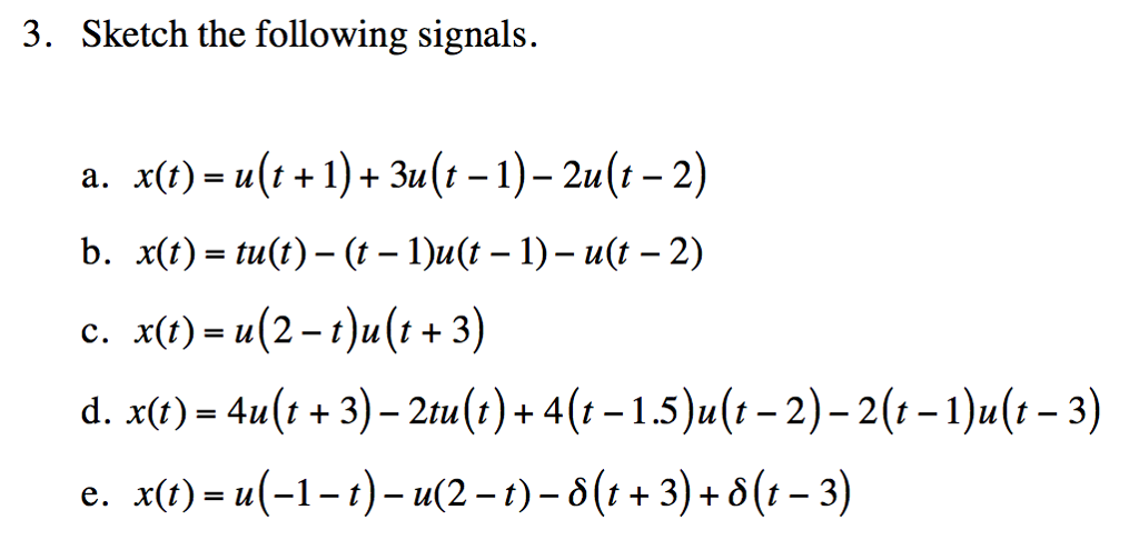 Solved Sketch the following signals. a. x(t) = u(t + 1) + | Chegg.com