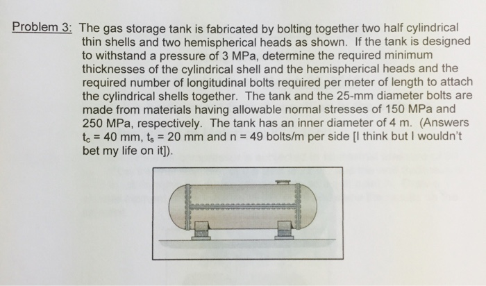 Solved The gas storage tank is fabricated by bolting | Chegg.com