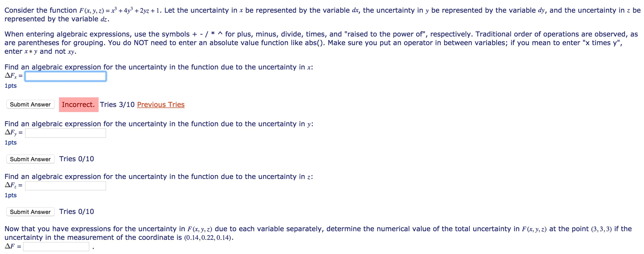 Solved Consider The Function F X Y Z X 3 4y 3 2yz 1