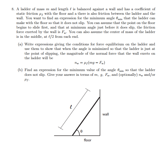 Solved A ladder of mass m and length is balanced against a | Chegg.com