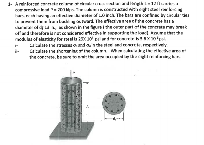 Solved A reinforced concrete column of circular cross | Chegg.com
