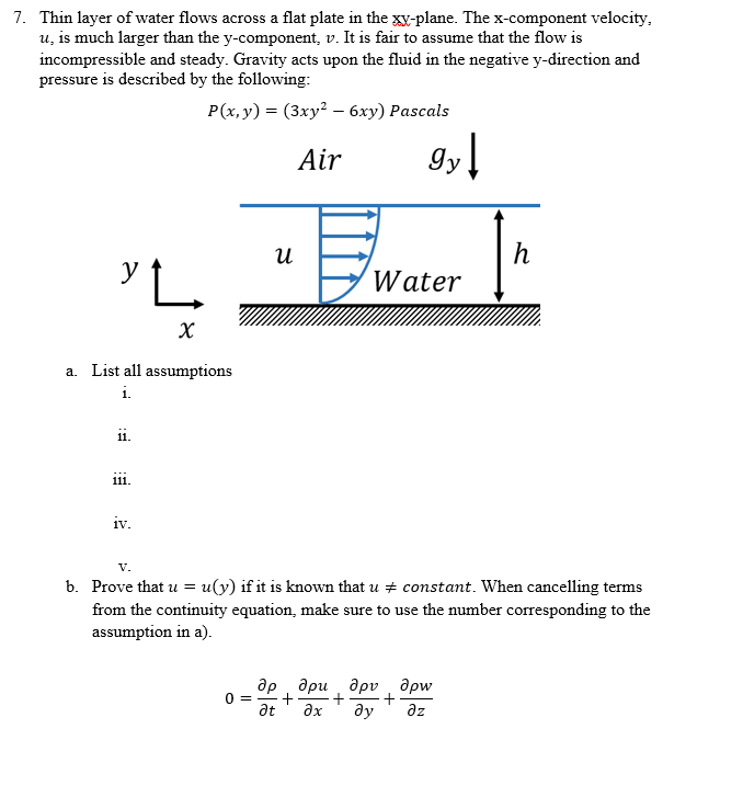 Solved 7. Thin layer of water flows across a flat plate in | Chegg.com