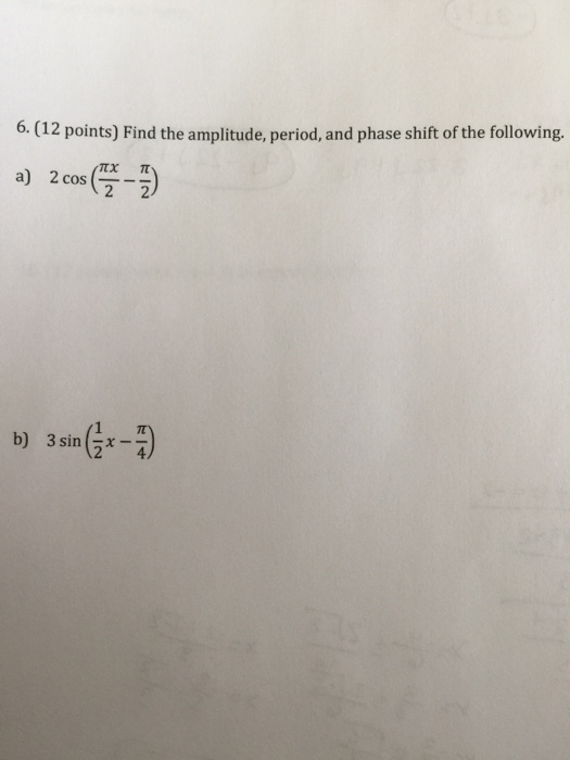 Solved Find the amplitude, period, and phase shift of the | Chegg.com