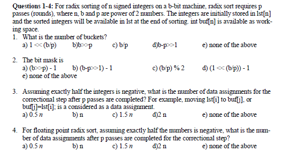 Solved For radix sorting of n signed integers on a b-bit | Chegg.com