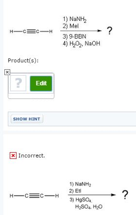 Solved 1) NaNH2 2) Mel H C 3) 9-BBN 4) H2O2, NaOH | Chegg.com
