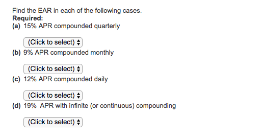 Solved Find the EAR in each of the following cases Required: | Chegg.com