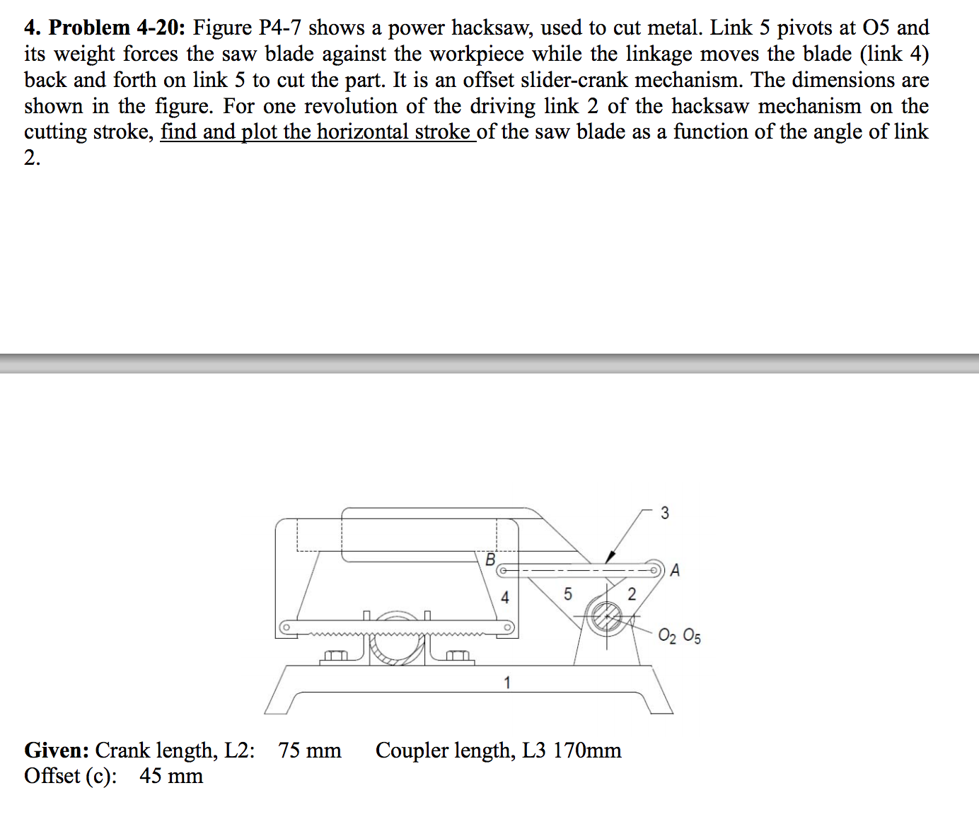 Solved 4 Problem 4 20 Figure P4 7 Shows A Power Hacksaw