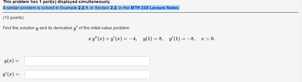 Solved Find the solution y and its derivative y' of the | Chegg.com