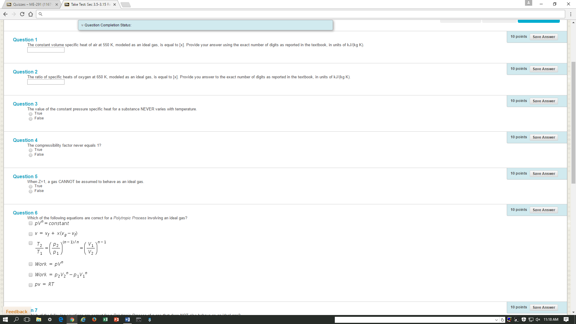 Solved The constant volume specific heat of air at 550 K, | Chegg.com