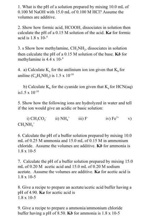 Solved What is the pH of a solution prepared by mixing 10.0 | Chegg.com