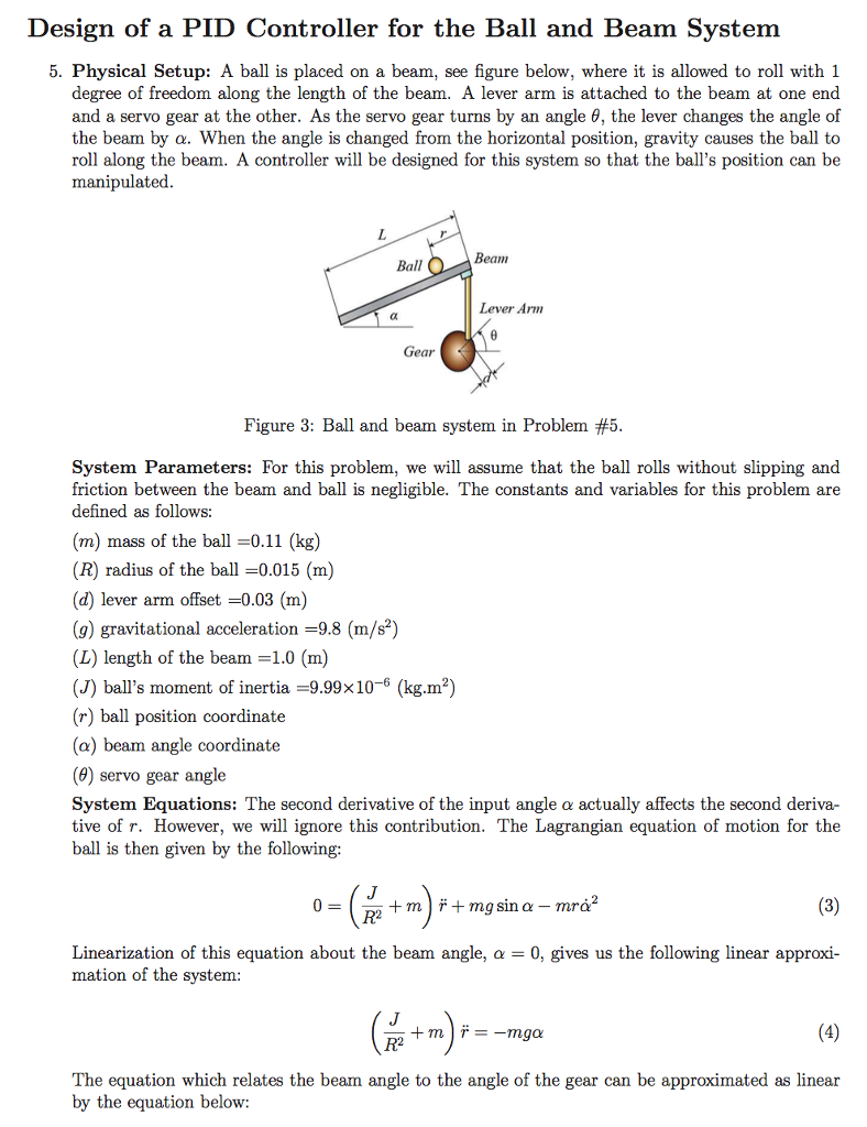 Design of a PID Controller for the Ball and Beam | Chegg.com