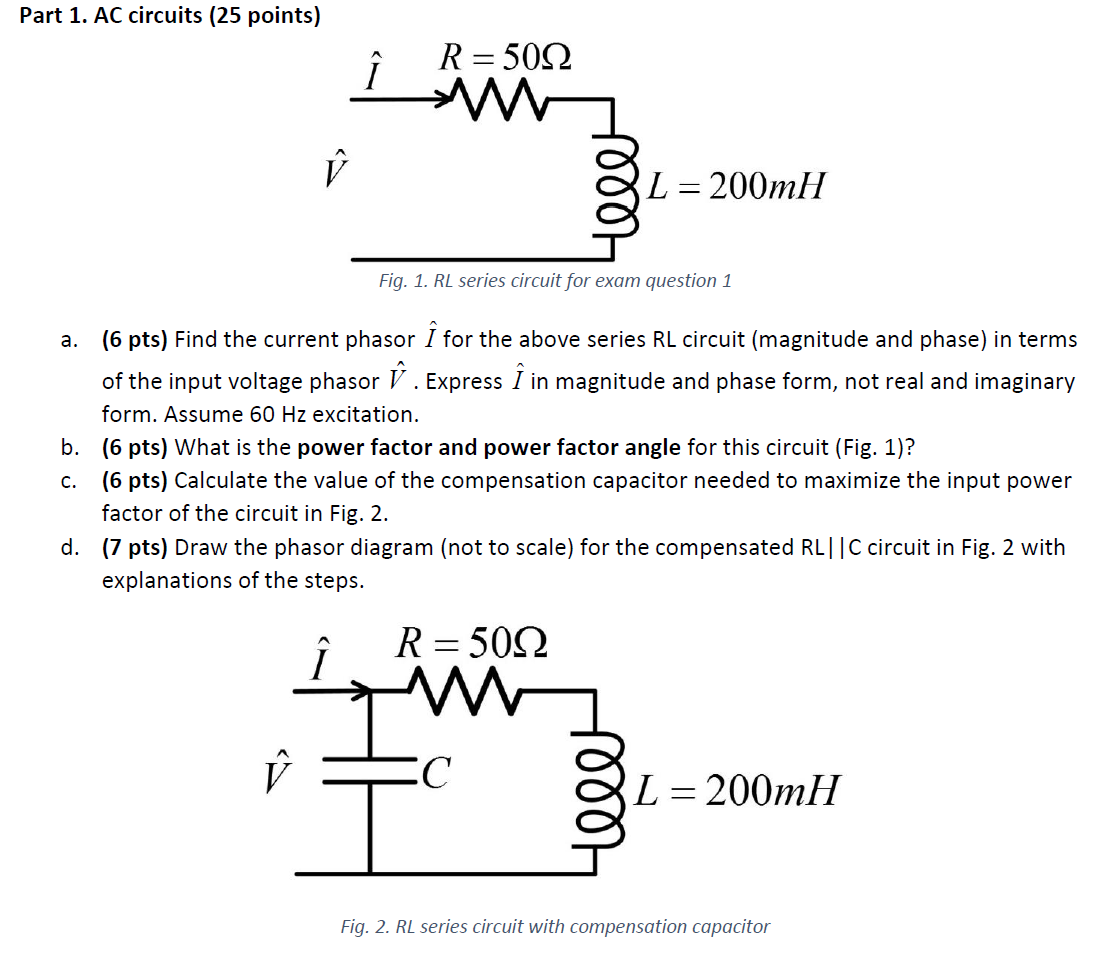 Solved Part 1. AC circuits Find the current phasor Icirc | Chegg.com