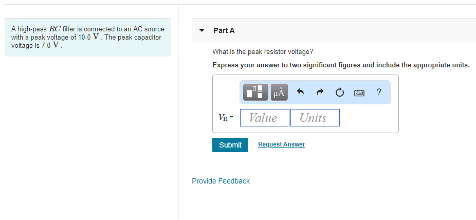 Solved A high-pass RC filter is connected to an AC source | Chegg.com