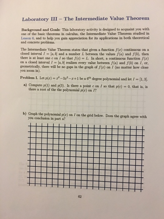 Solved Laboratory III - The Intermediate Value Theorem | Chegg.com