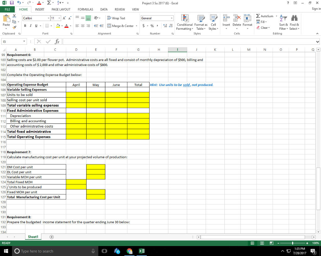 Solved Project 3 Su 2017 6 Excel File Home Insert Page