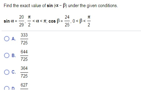 Solved Find the exact value of sin (alpha - beta) under the | Chegg.com