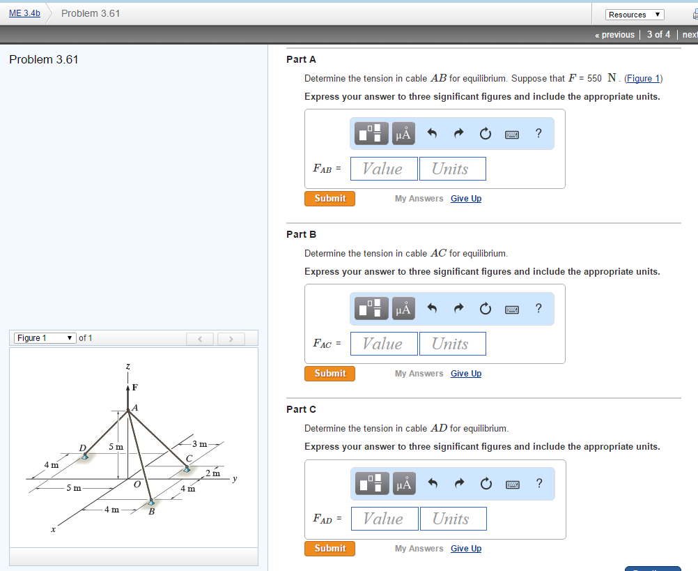 Solved Determine the tension in cable AB for equilibrium. | Chegg.com