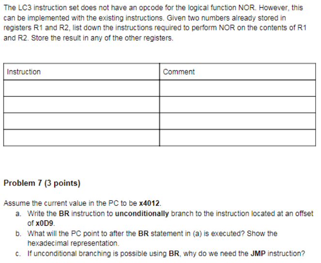 Solved The LC3 instruction set does not have an opcode for | Chegg.com
