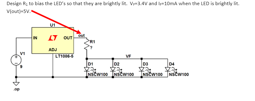 Solved Design R1 to bias the LED's so that they are brightly | Chegg.com