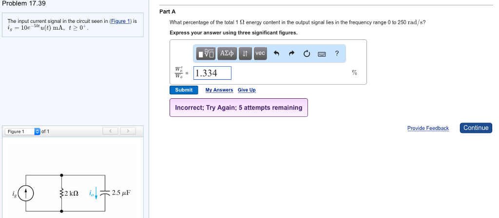 Solved Problem 17.39 Part A The input current signal in the | Chegg.com