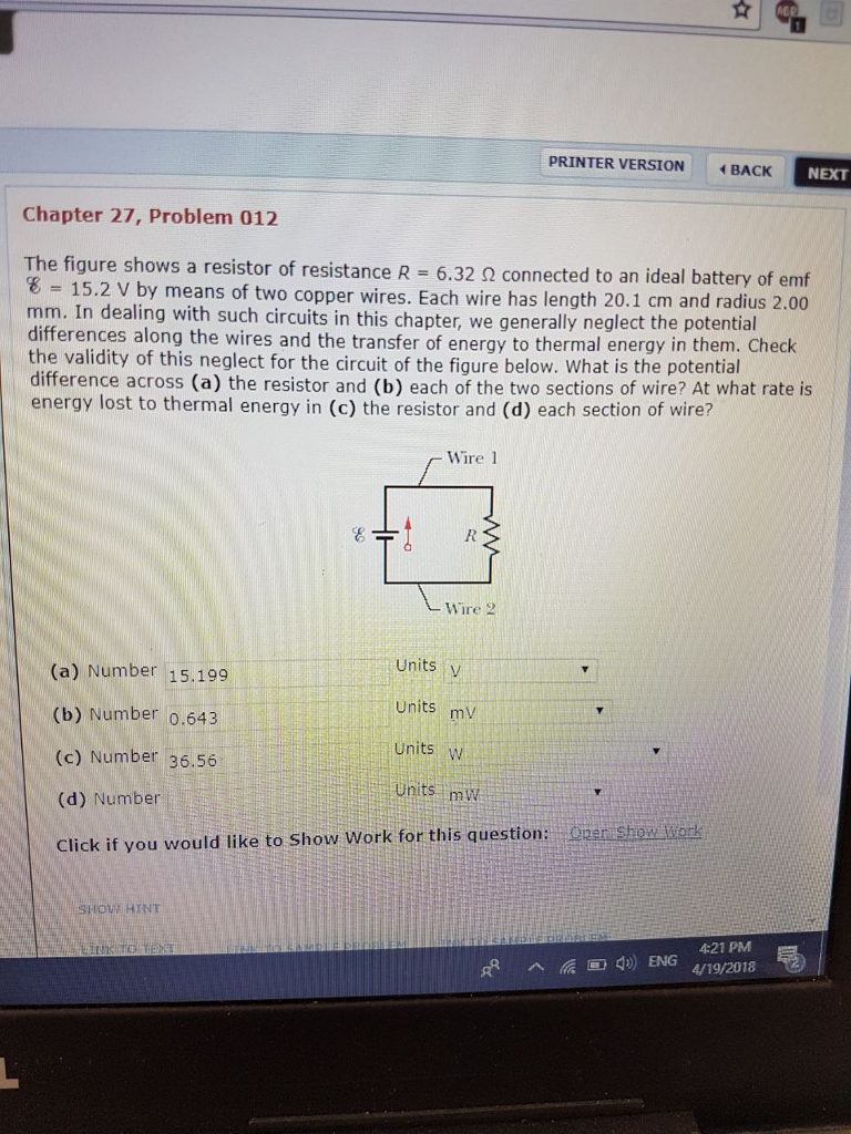 Solved ACP PRINTER VERSION BACK NEXT Chapter 27, Problem 012 | Chegg.com